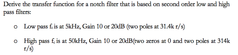 Solved Derive the transfer function for a notch filter that | Chegg.com