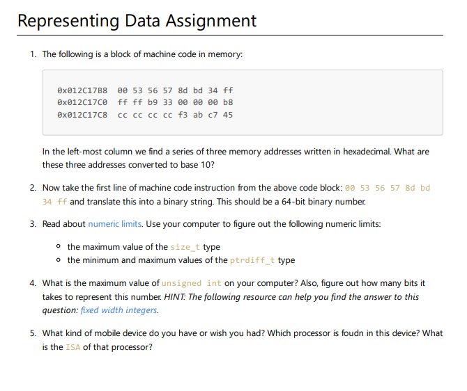 Solved Representing Data Assignment 1. The following is a | Chegg.com