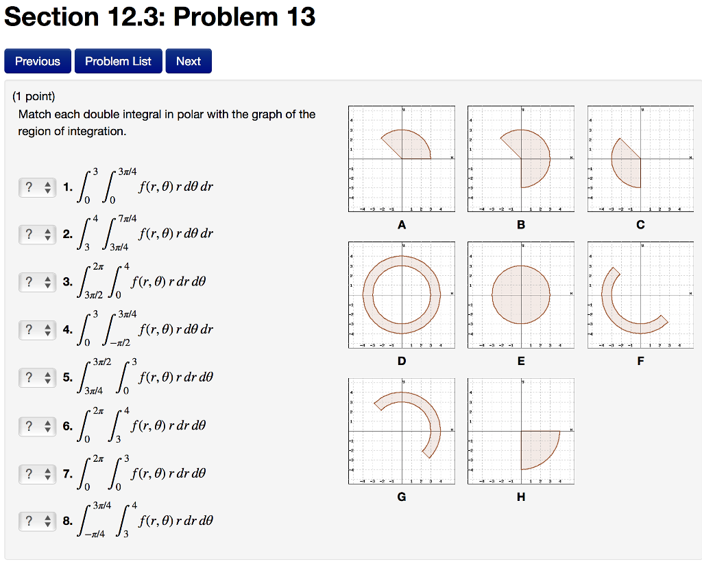 Solved Match each double integral in polar with the graph of | Chegg.com