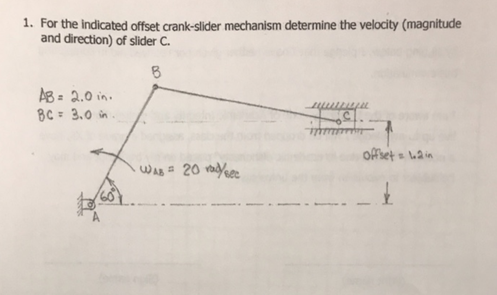 Solved 1. For the indicated offset crank-slider mechanism | Chegg.com Solved 1. For the indicated offset crank-slider mechanism | Chegg.com
