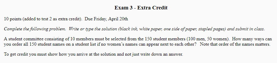 Exam 3 - Extra Credit 10 points (added to test 2 as | Chegg.com