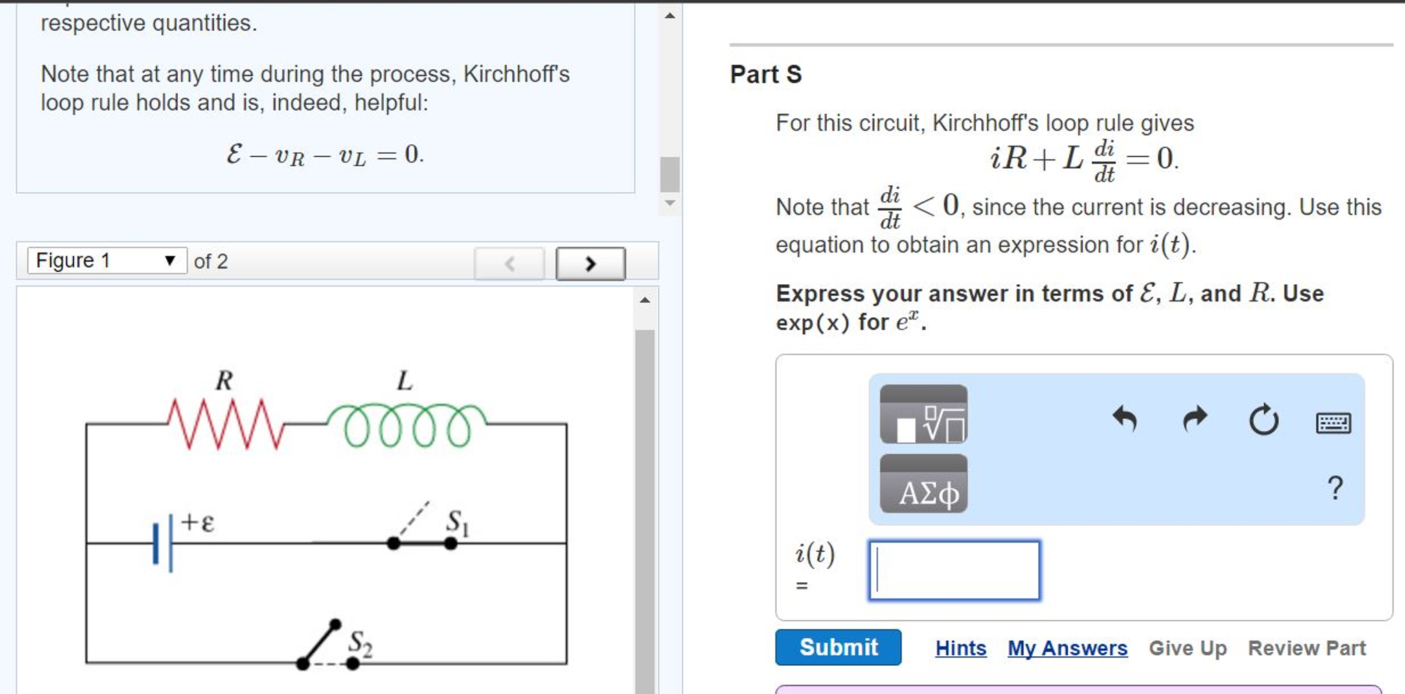 For this circuit, Kirchhoff's loop rule | Chegg.com