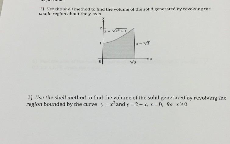 Solved 1) Use the shell method to find the volume of the | Chegg.com