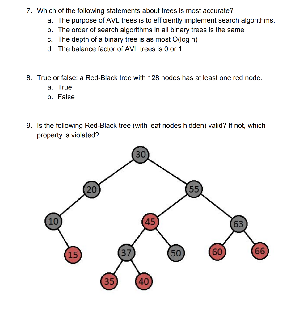 Solved 7. Which of the following statements about trees is | Chegg.com