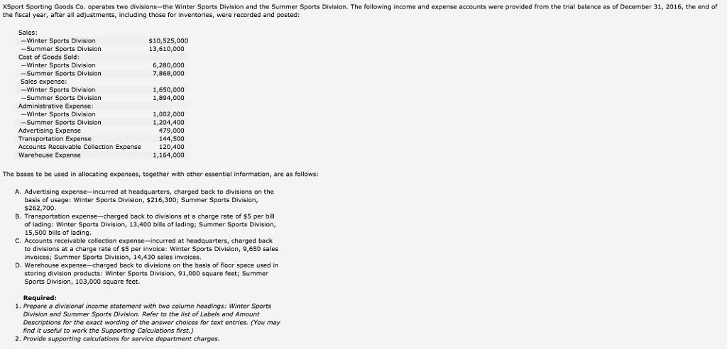 Solved Prepare a divisional income statement with two column | Chegg.com