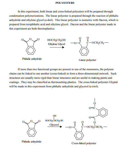 Solved POLYESTERS In this experiment, both linear and | Chegg.com