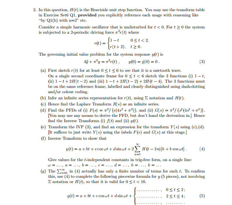 Solved In this question, H(t) is the Heaviside unit step | Chegg.com