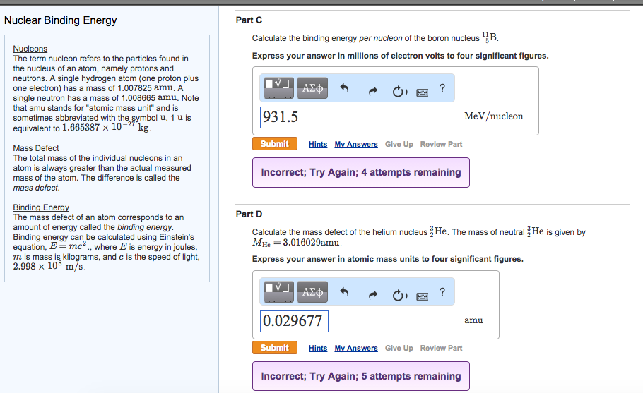 Solved Nuclear Binding Energy Part C Calculate the binding | Chegg.com