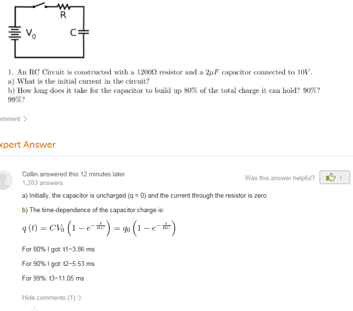 Solved An RC Circuit is constructed with a 1200 Ohm resistor | Chegg.com
