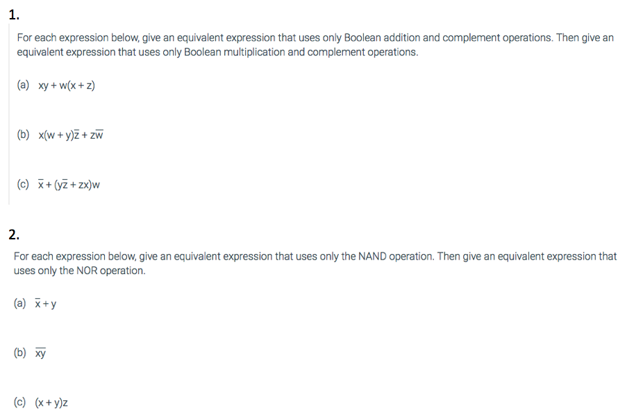 Solved 1. For each expression below, give an equivalent | Chegg.com