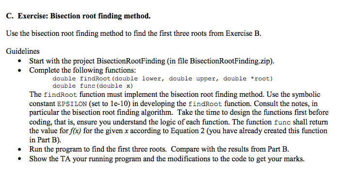 C Exercise Bisection Root Finding Method Use The