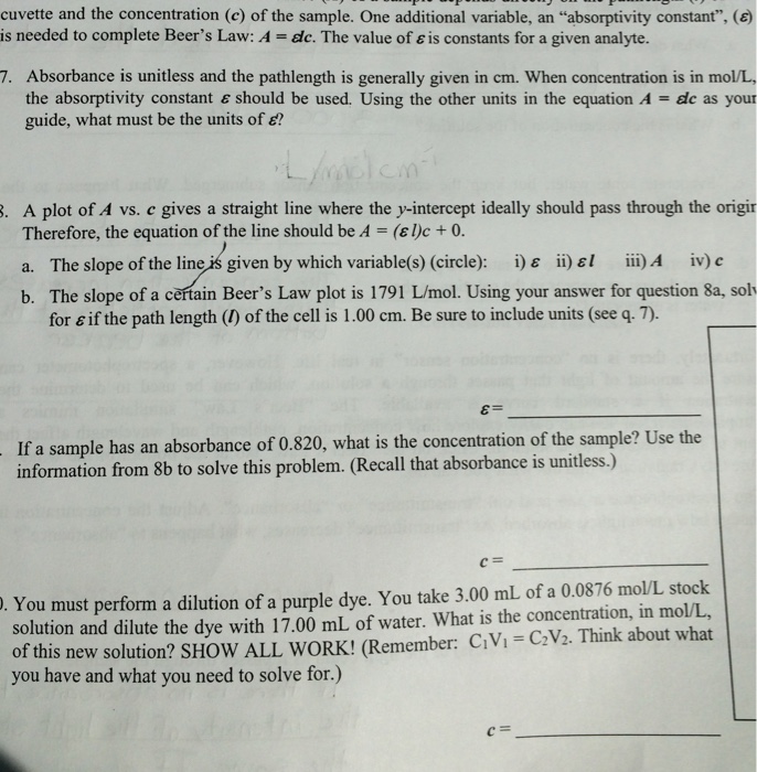 Solved Absorbance is unit less and the path length is | Chegg.com