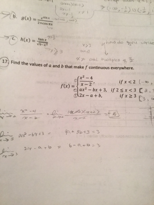 Solved Find The Values Of A And B That Make F Continuous Chegg