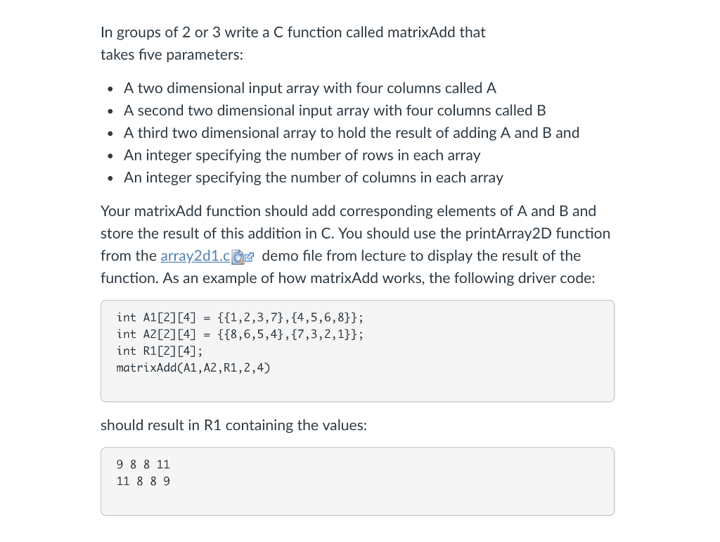 Solved In groups of 2 or 3 write a C function called | Chegg.com