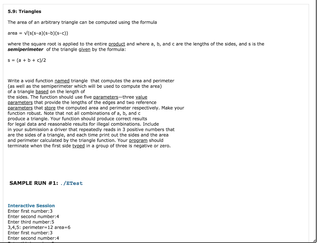 Solved 5.9: Triangles The area of an arbitrary triangle can | Chegg.com