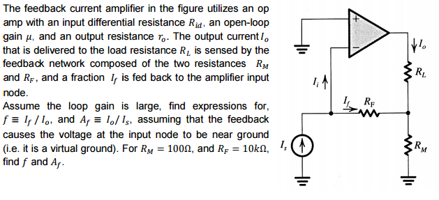 Solved The feedback current amplifier in the figure utilizes | Chegg.com