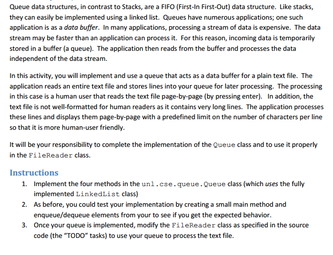 Solved package unl.cse.queues; import | Chegg.com