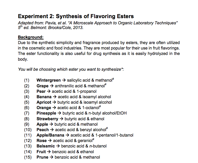 Solved Experiment 2: Synthesis of Flavoring Esters Adapted | Chegg.com