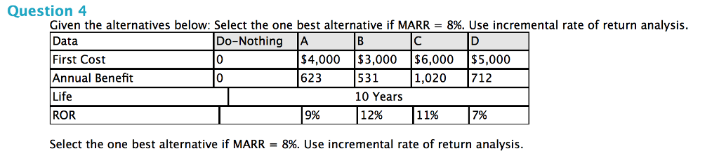 Given the alternatives below: Select the one best | Chegg.com