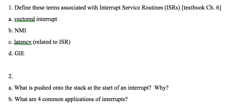 Solved 1. Define these terms associated with Interrupt | Chegg.com