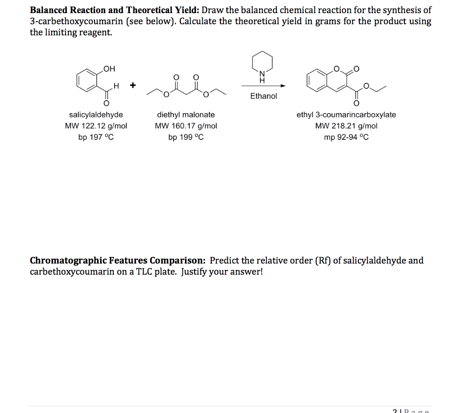 Solved Balanced Reaction and Theoretical Yield: Draw the | Chegg.com