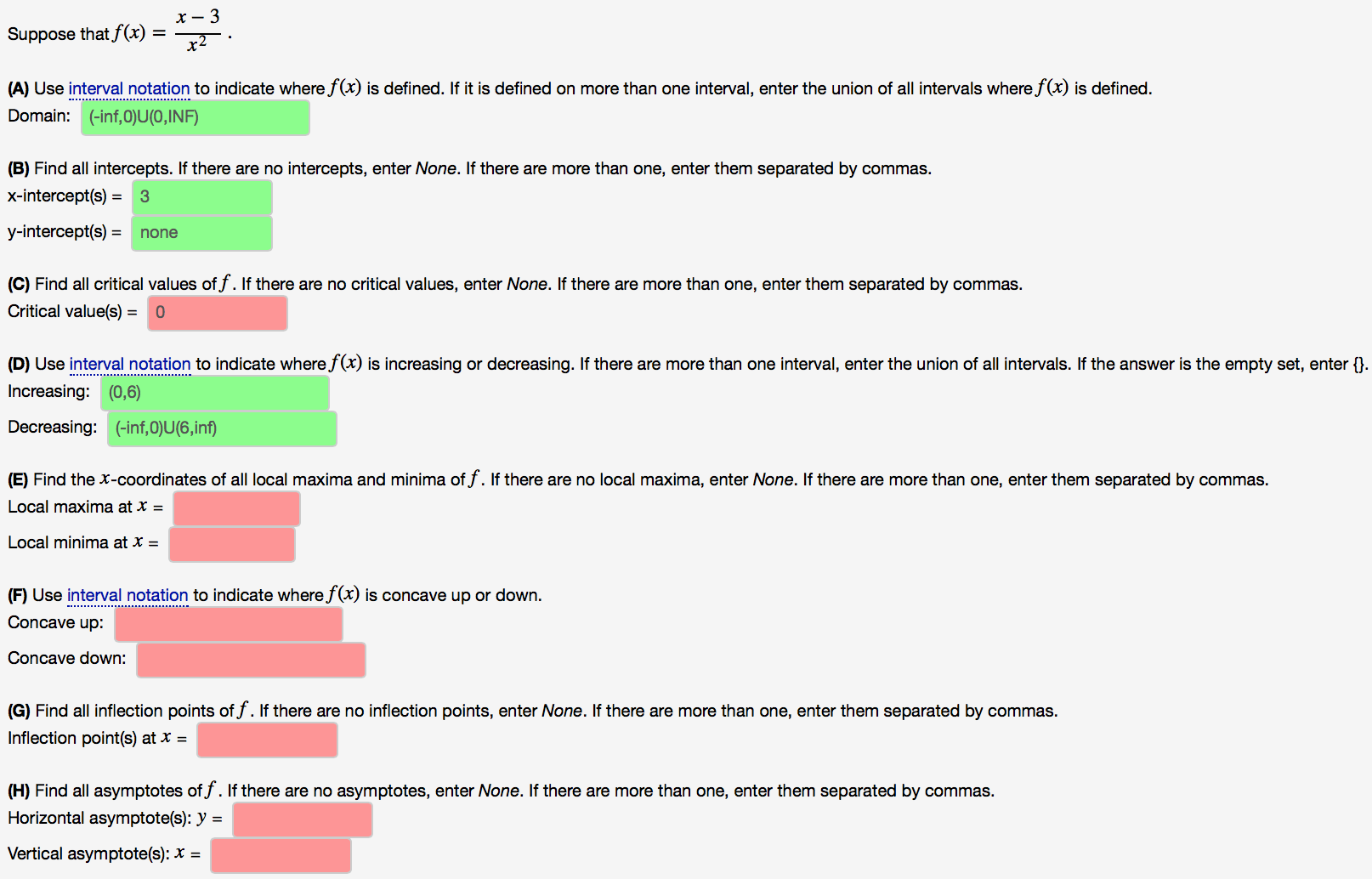 Solved Suppose f(x) = x-3/x2. Use interval notation to | Chegg.com