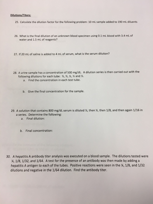 Solved Calculate The Dilution Factor For The Following