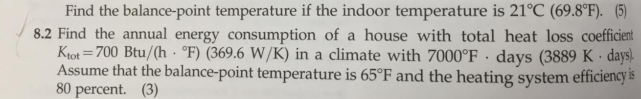 Solved Find the balance-point temperature if the indoor | Chegg.com