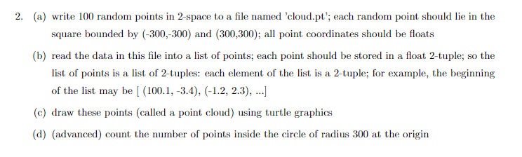 2. (a) write 100 random points in 2-space to a file | Chegg.com