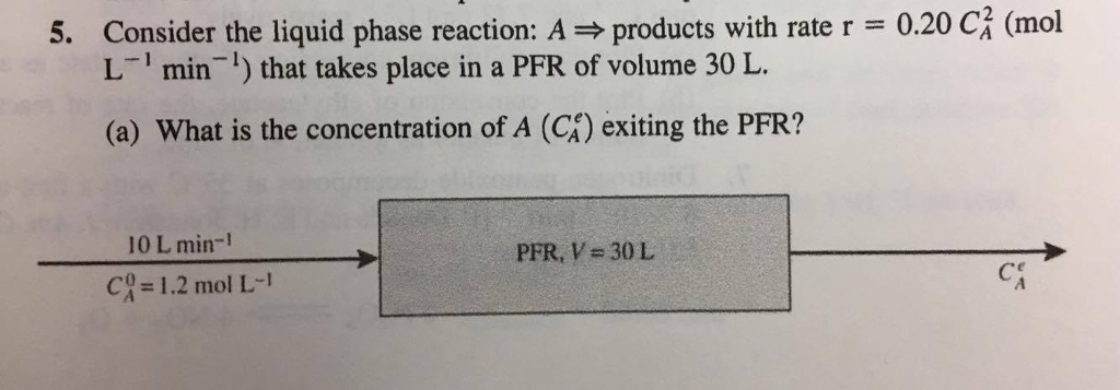 Solved 5. Consider the liquid phase reaction: A products | Chegg.com