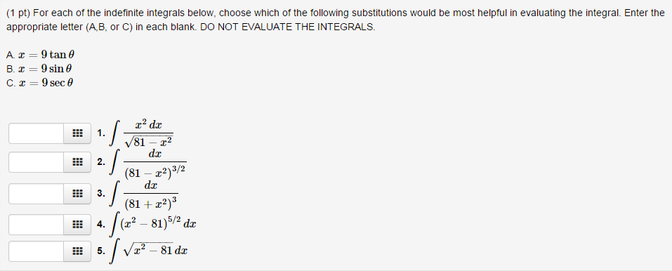 Solved Calc II: For each of the indefinite integrals below, | Chegg.com