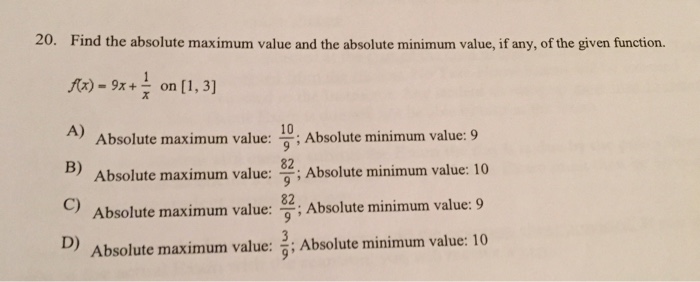 Solved Find the absolute maximum value and the absolute | Chegg.com