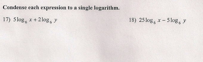Solved Condense each expression to a single logarithm. 17) | Chegg.com