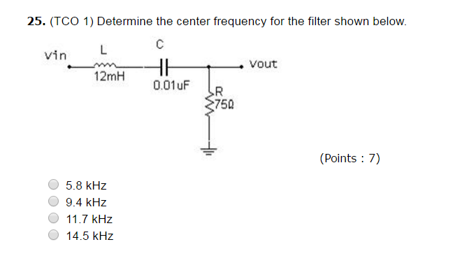 Solved Determine the center frequency for the filter shown | Chegg.com