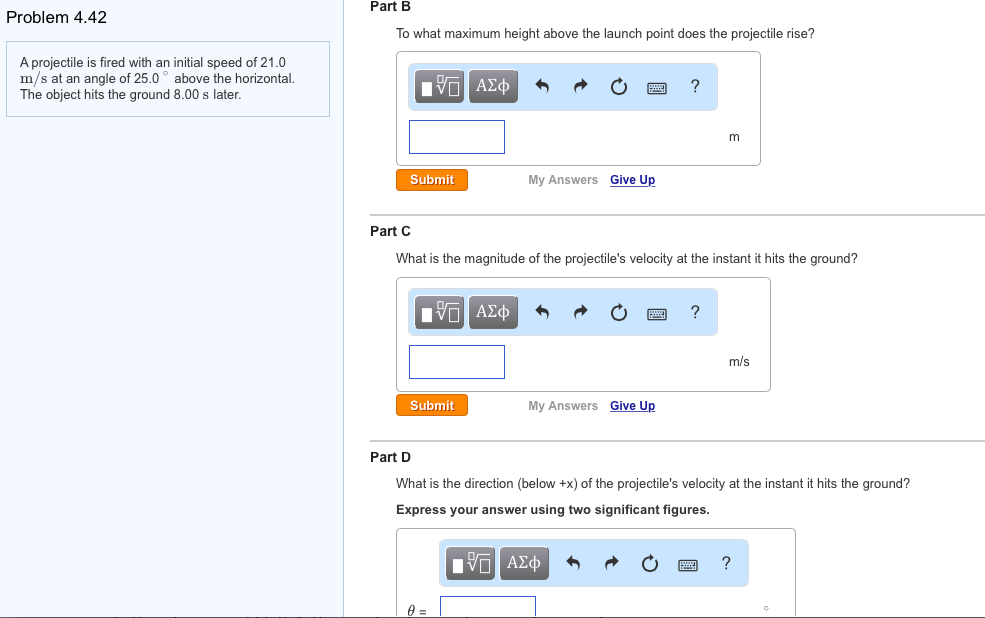 Solved A projectile is fired with an initial speed of 21.0 | Chegg.com