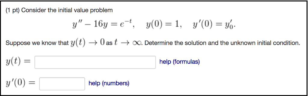 Solved Consider the initial value problem y" - 16y = e^-t, | Chegg.com