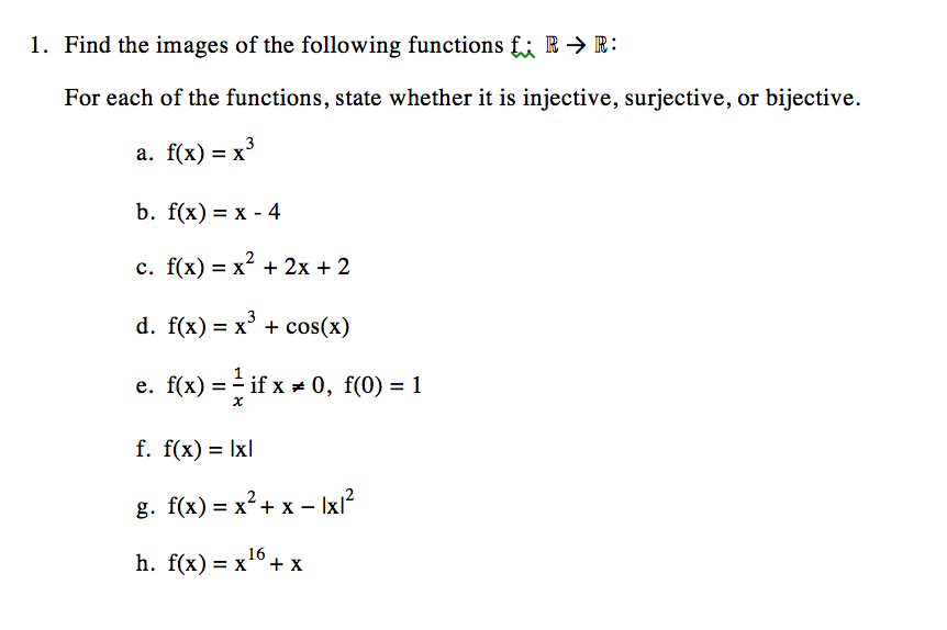 Solved I. Find the images of the following functions ti R-> | Chegg.com