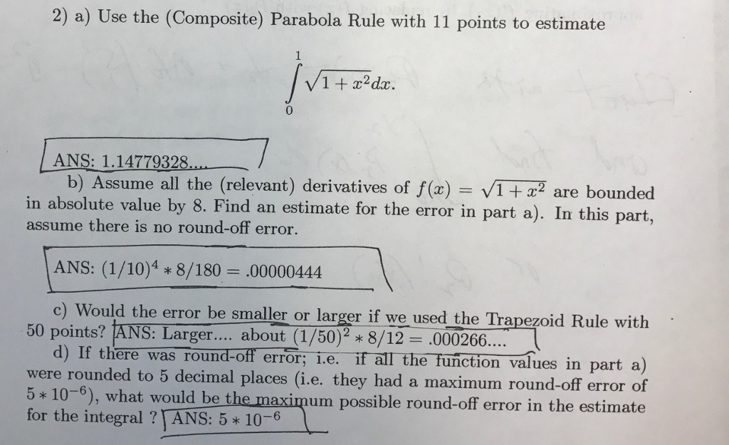 Solved a) Use the (Composite) Parabola Rule with 11 points | Chegg.com