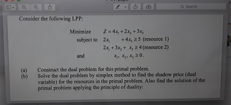Solved Q Search Consider the following LPP: Minimize Z 4x, | Chegg.com
