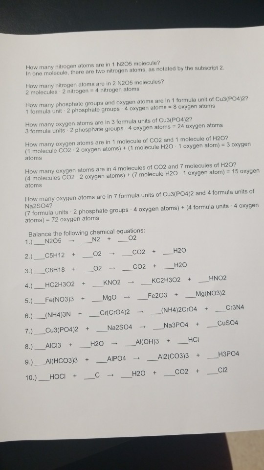 Solved How many nitrogen atoms are in 1 N205 molecule? In | Chegg.com