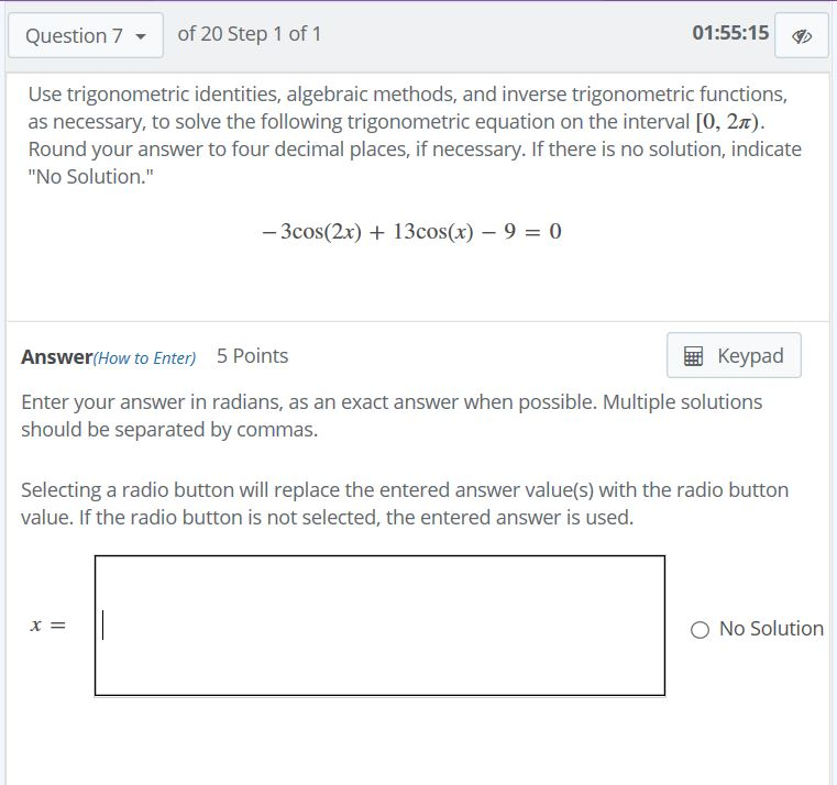 Solved Question 7 ? of 20 Step 1 of 1 01:55:15 Use | Chegg.com