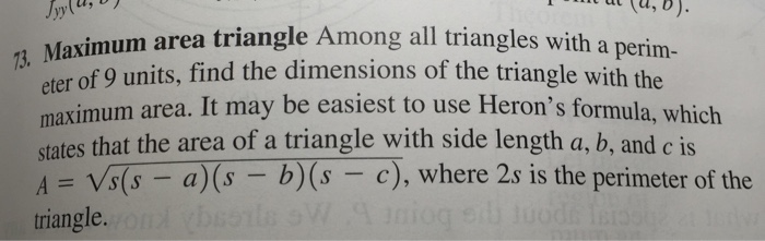 Solved Maximum area triangle Among all triangles with a | Chegg.com