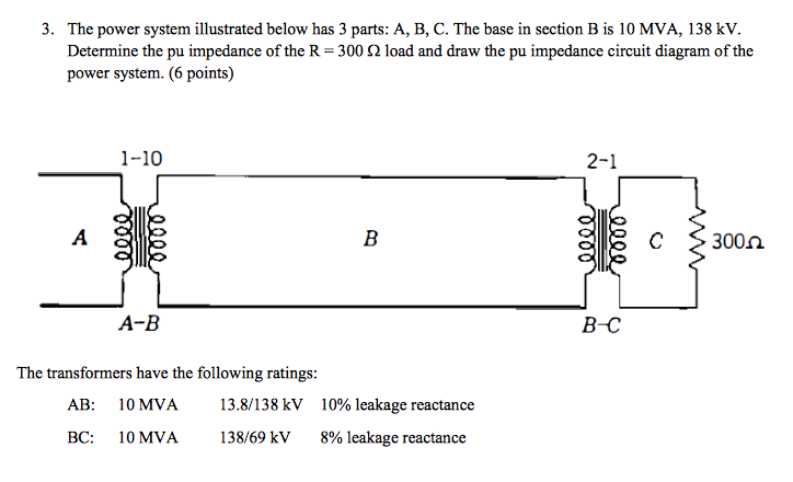 Solved The power system illustrated below has 3 parts: A, B, | Chegg.com