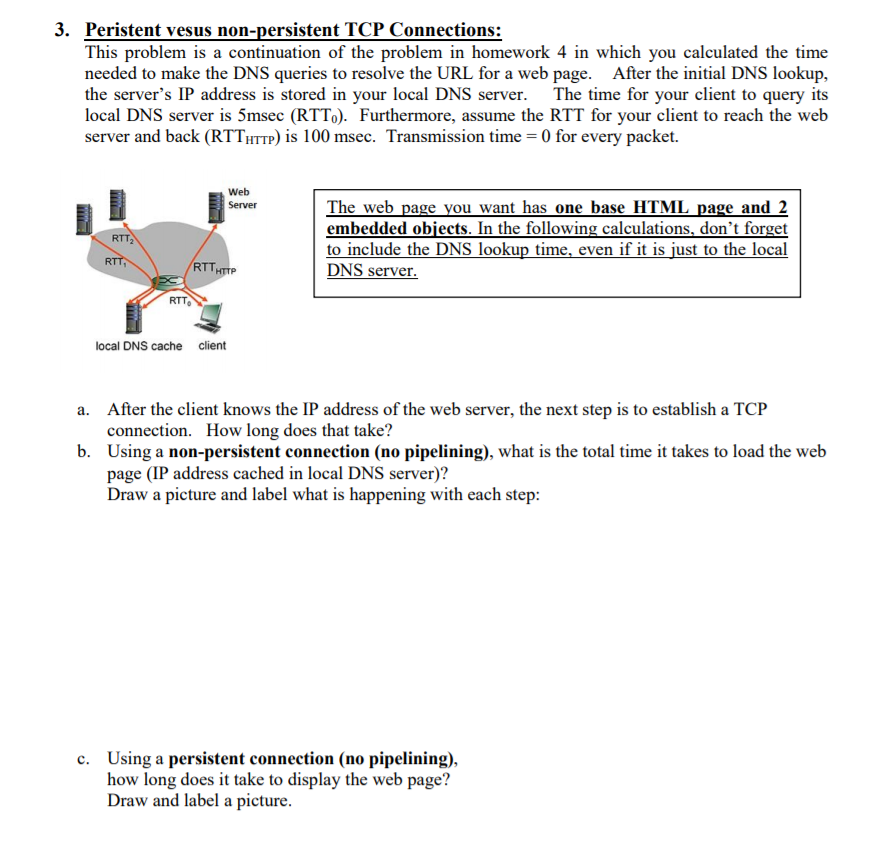 3. Peristent vesus non-persistent TCP Connections: | Chegg.com