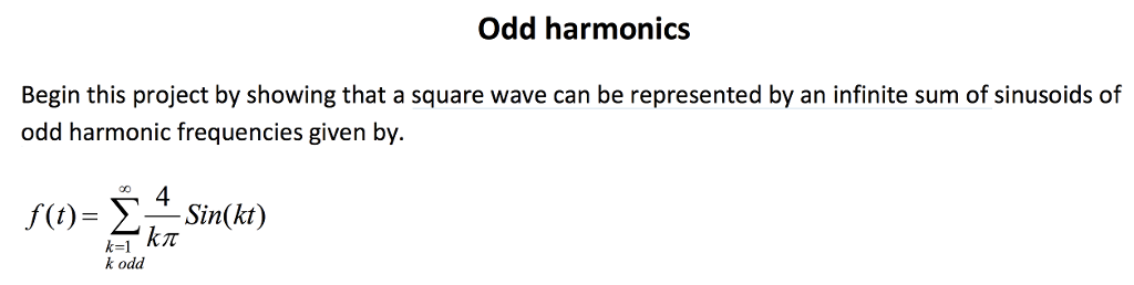 Solved Odd harmonics Begin this project by showing that a | Chegg.com