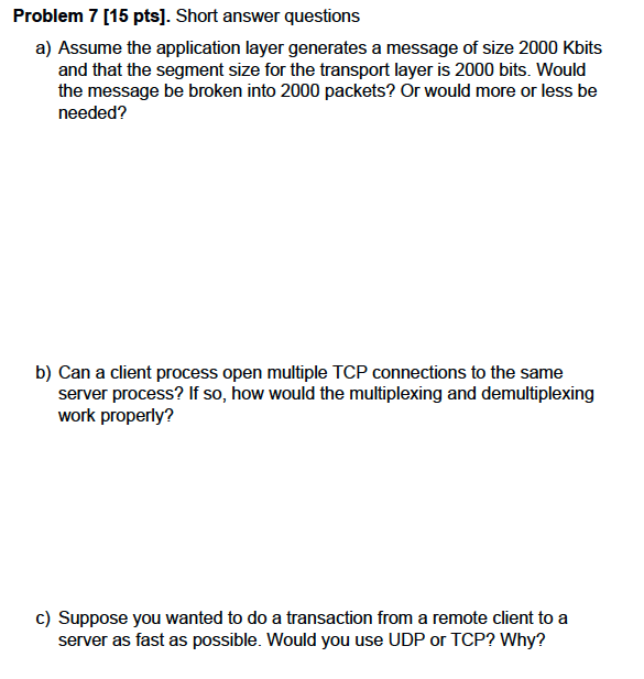 Solved Problem 7 [15 pts]. Short answer questions a) Assume | Chegg.com