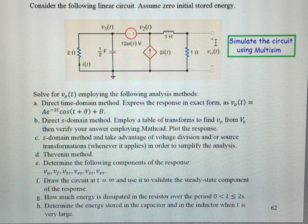 Solved Consider the following linear circuit. Assume zero | Chegg.com