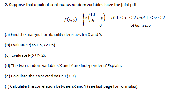 Solved 2. Suppose that a pair of continuous random variables | Chegg.com