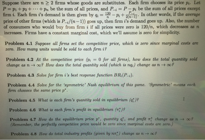 Solved Suppose there are n greaterthanorequalto 2 firms | Chegg.com