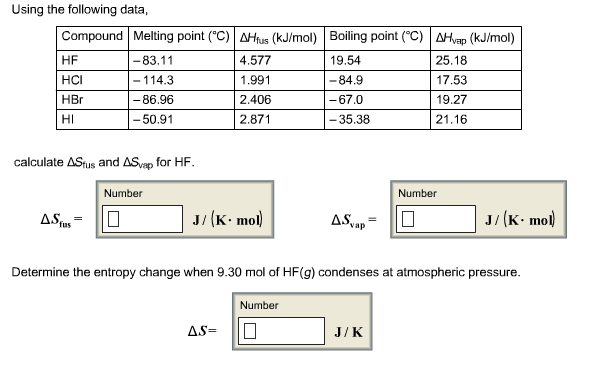 Solved Using the following data, calculate Delta S Vap and | Chegg.com